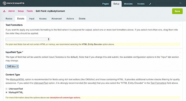 Creating a rich text editor field for your templates