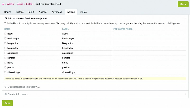 Processwire fields and how to create them